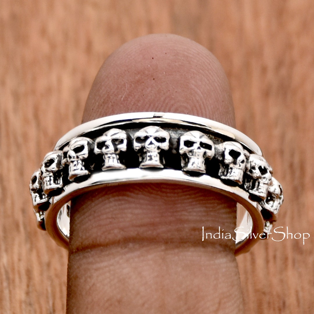 Skulls Ring, Spinner Fidget Ring Men, Sterling Silver Ring, Gothic ...