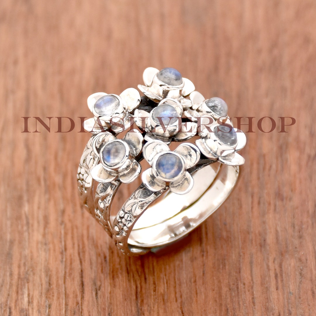 Genuine Moonstone Ring, Handmade 925 Silver Ring, Boho Ring, Textured ...