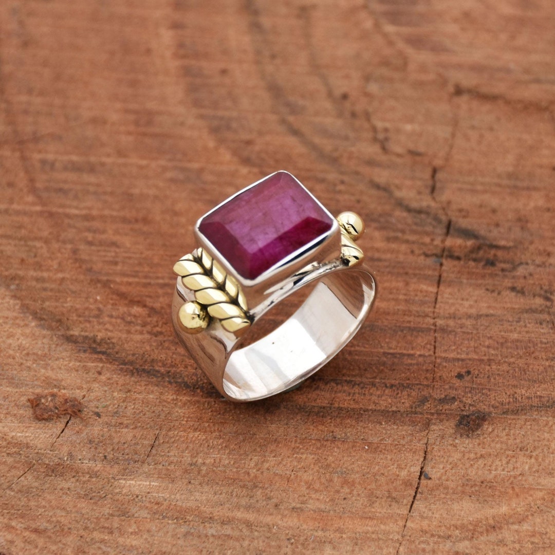 Indian Ruby Ring, 925 Sterling Silver Ring, Handmade Ring, Chain Ring ...