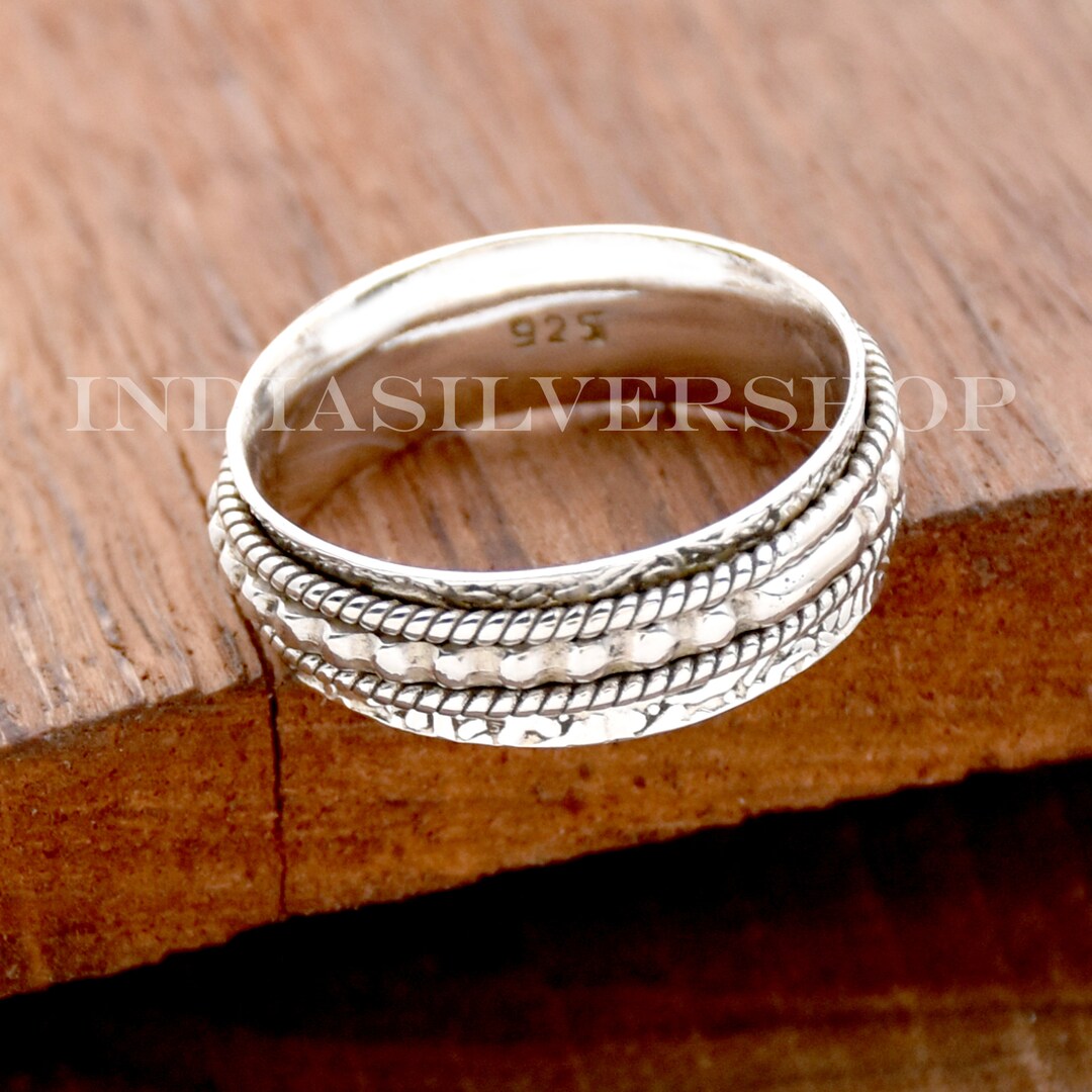 Spinner Ring, 925 Sterling Silver Ring, Textured Ring, Narrow Spinner ...
