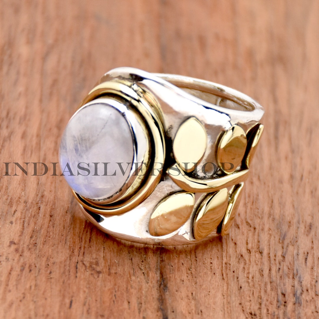 Natural Moonstone Ring, Leaf Design Ring, 925 Sterling Silver Ring ...