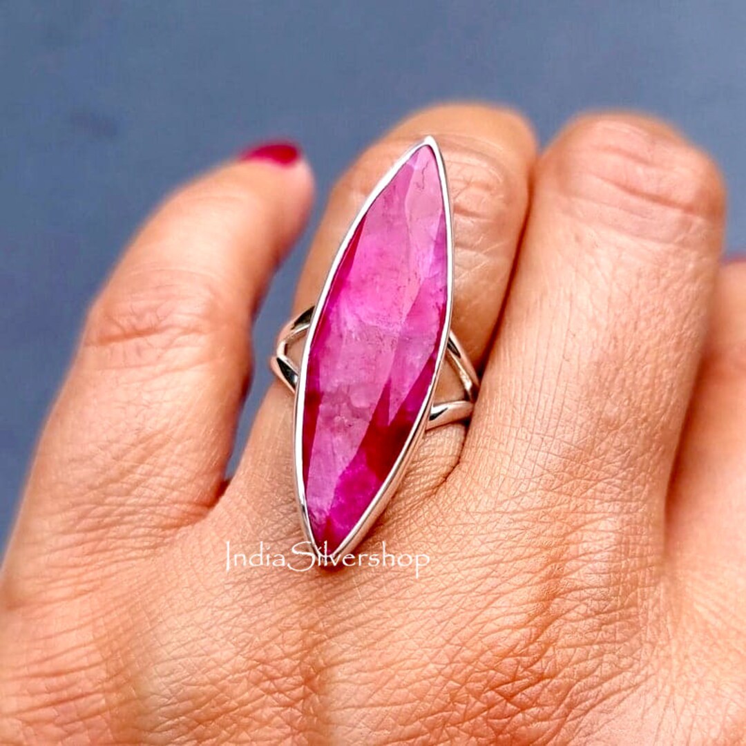 Indian Ruby Ring, Handmade Ring, Sterling Silver Ring, Marquise Ruby ...