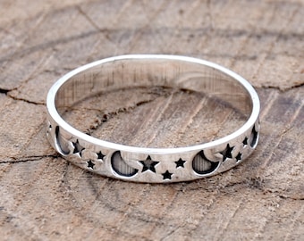 Vintage Sterling Silver Moon & Stars Ring - Etsy