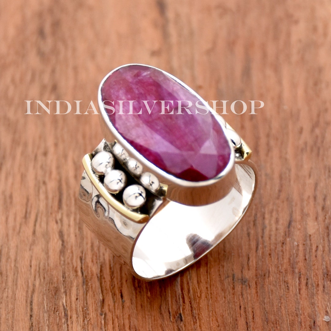 Indian Ruby Ring, Handmade Ring, Sterling Silver Ring, Hammered Ring ...