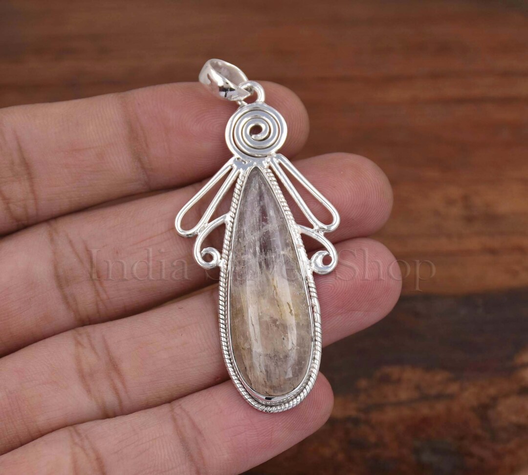 Kunzite Pendant, 925 Silver Pendant, Pink Kunzite Teardrop Gemstone ...