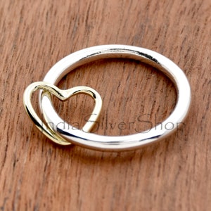 Sterling Silver Heart Dangle Charm Ring Love Ring for Her Silver ...