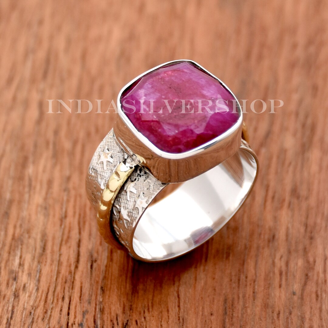 Indian Ruby Ring, Handmade Ring, Sterling Silver Ring, Cushion Ring ...