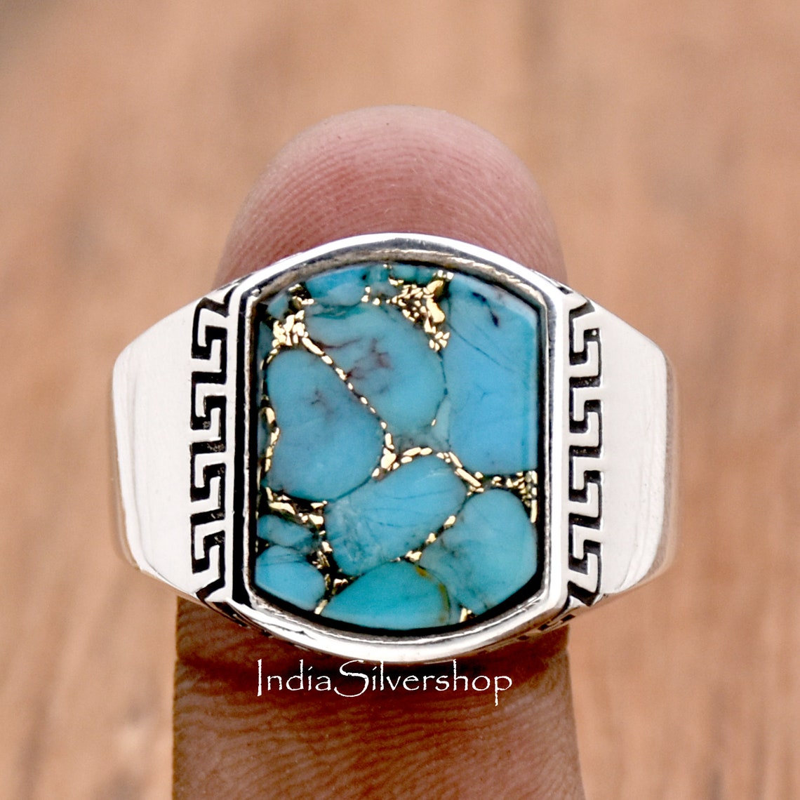 Blue Copper Turquoise Mens Ring Handmade Ring 925 Sterling - Etsy