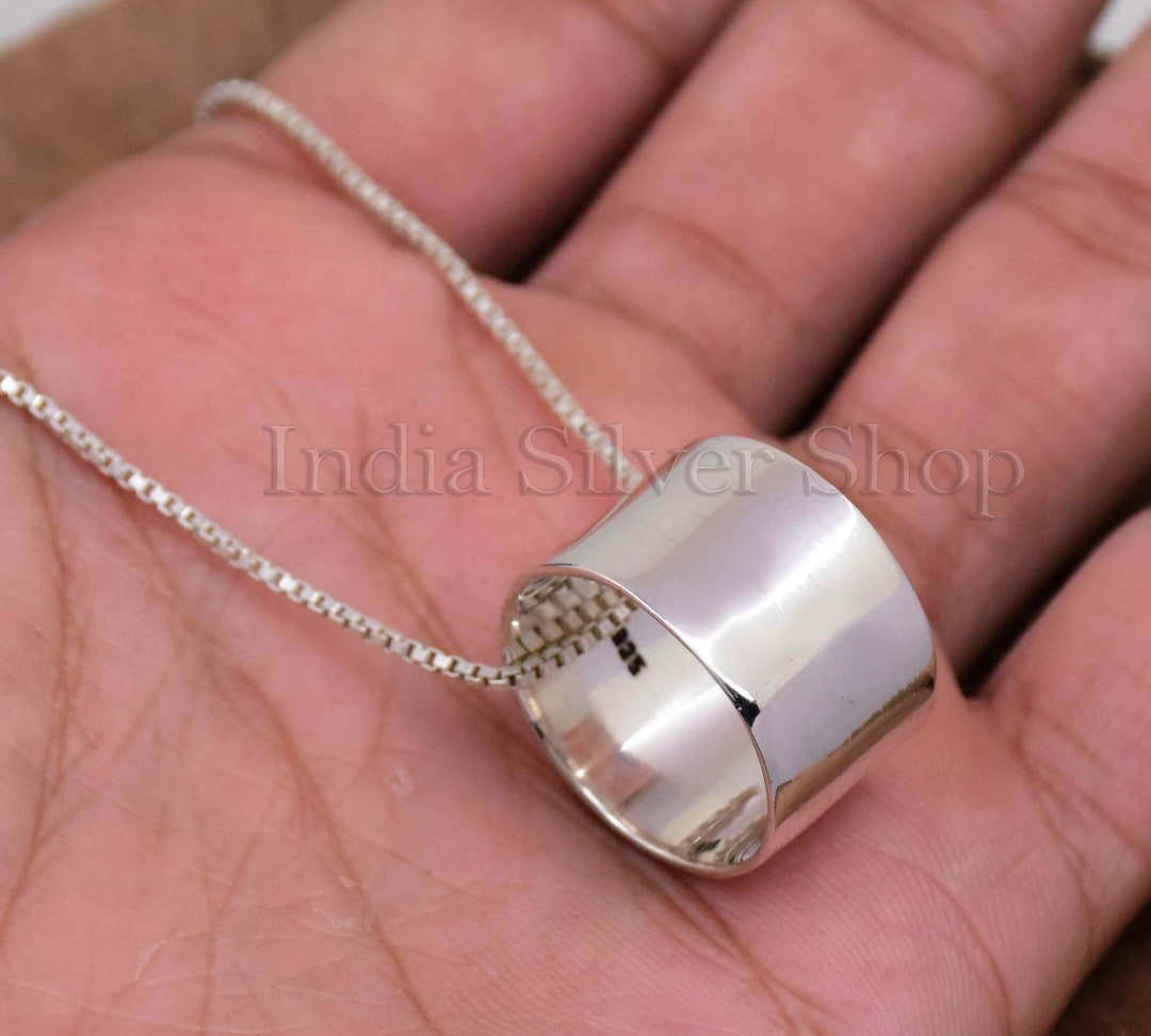 925 Silver Ring Necklace Personalized Necklace 15mm Band Ring Necklace ...