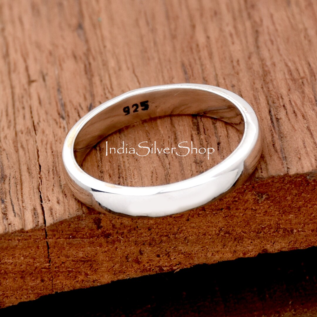 Plain Band Ring, 925 Sterling Silver Ring, Flat Wedding Band Ring ...
