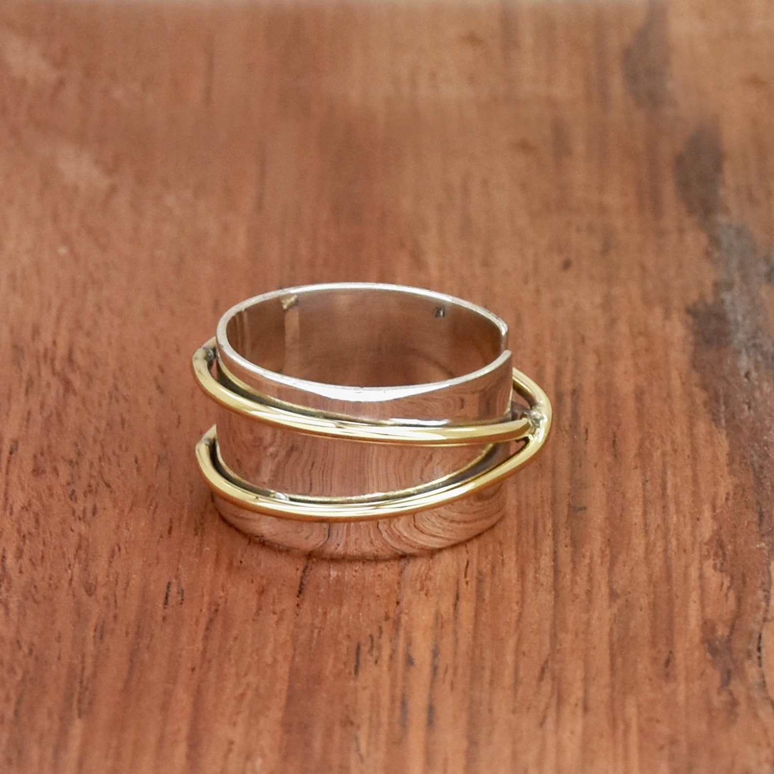 Sterling Silver Wide Band Ring: Two Tone Cross Ring - Etsy