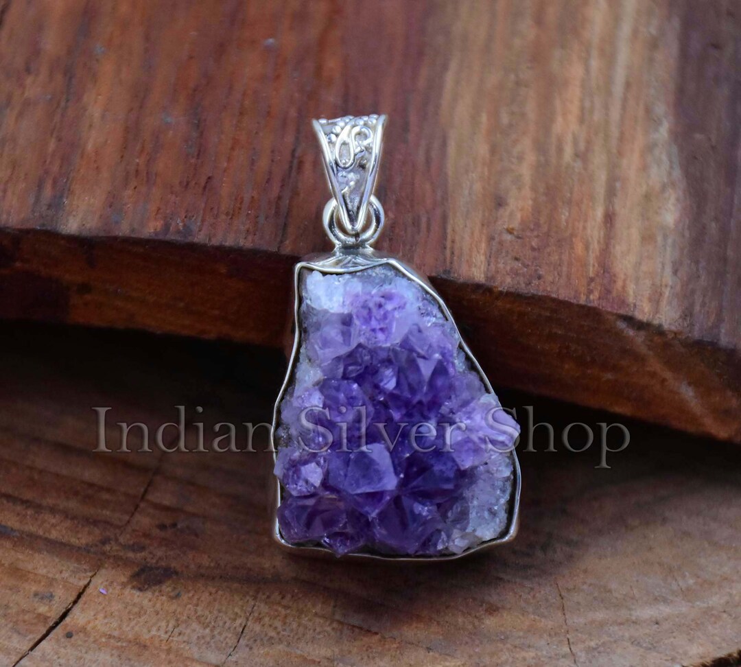 Raw Amethyst Pendant, Bohemian Pendant, Amethyst Druzy Pendant, Purple ...