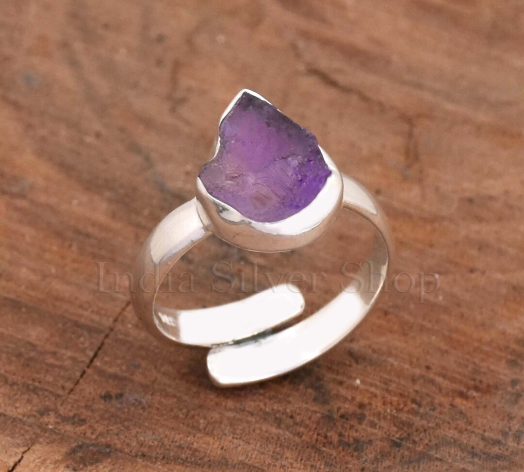 Raw Amethyst Ring 925 Sterling Silver Ring, Rough Amethyst Ring ...