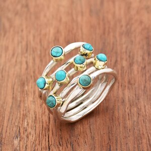 Handmade Sterling Silver Turquoise Ring: Wide Band Boho Wrap Ring - Etsy