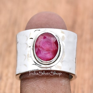 Indian Ruby Ring, Handmade Ring, 925 Sterling Silver Ring, Hammered ...