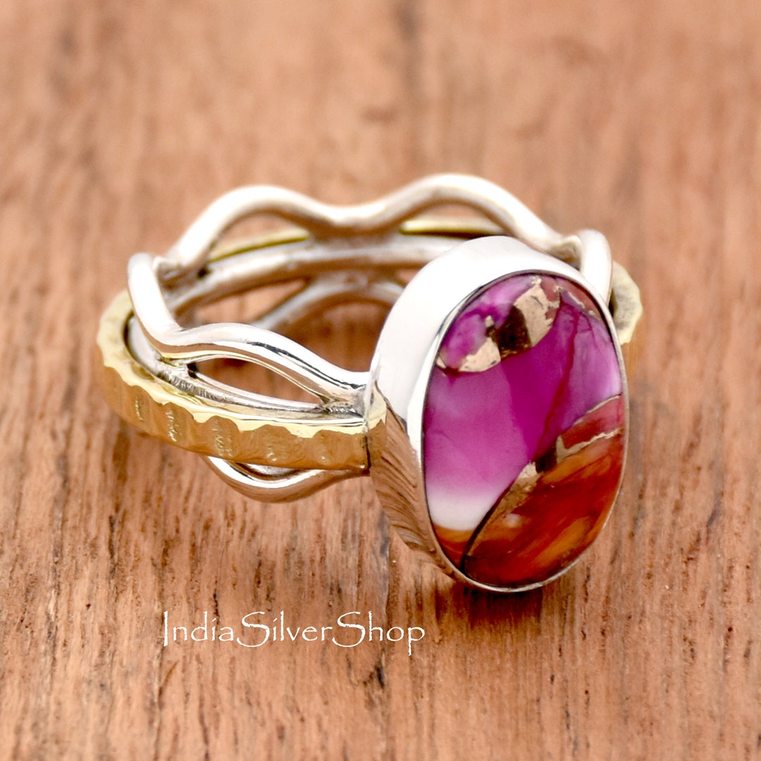 Kingman Pink Dahlia Turquoise Ring Kingman Oyster Turquoise Ring Pink ...