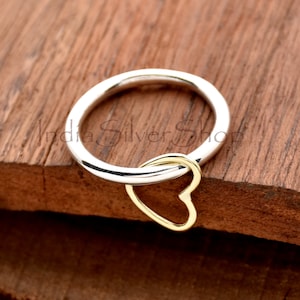 Sterling Silver Heart Dangle Charm Ring Love Ring for Her Silver ...