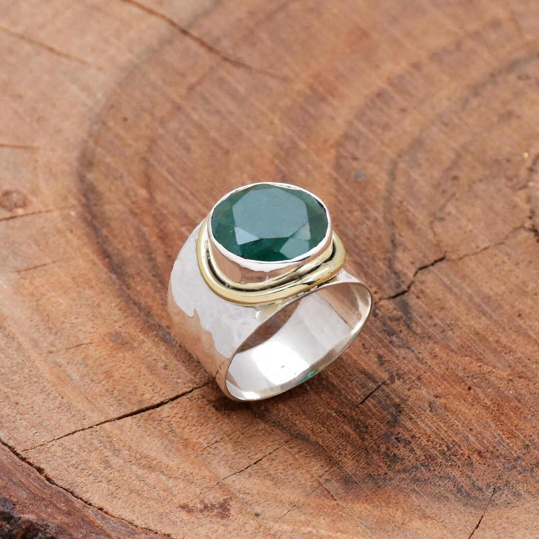 Indian Emerald Ring, 925 Sterling Silver Ring, Handmade Ring, Round ...