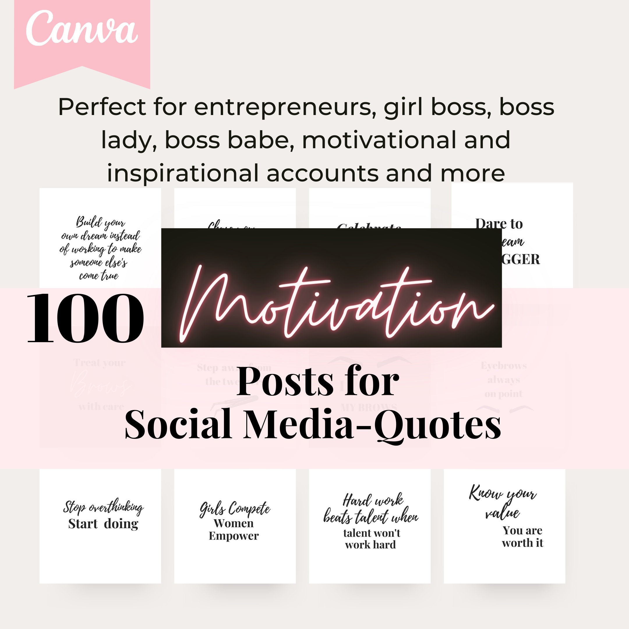 100 Motivation Social Media Posts: Canva Template (digital Download) - Etsy