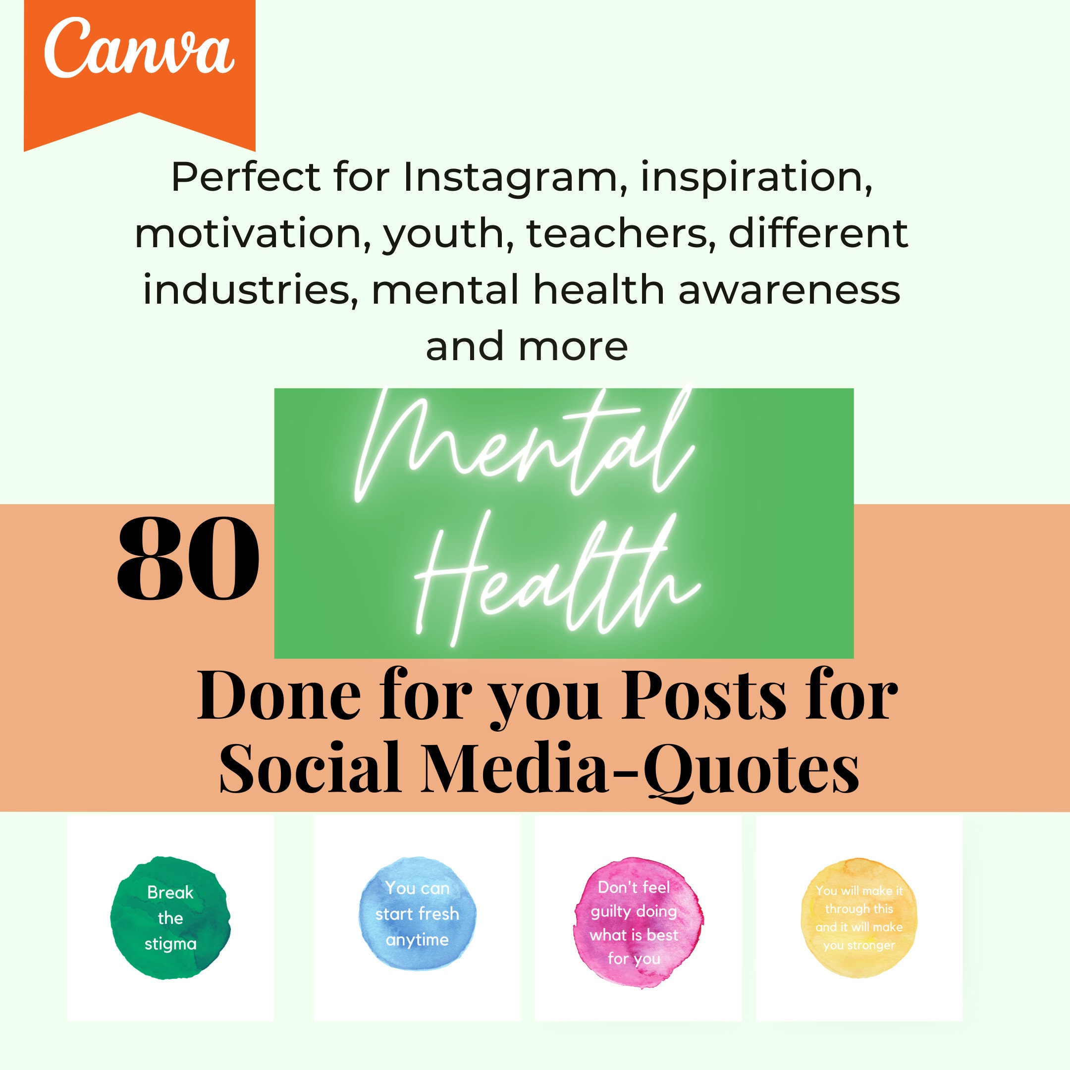 80 Mental Health Social Media Posts: Canva Template (digital Download ...