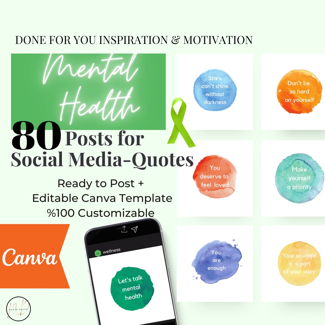 80 Mental Health Social Media Posts: Canva Template (digital Download ...