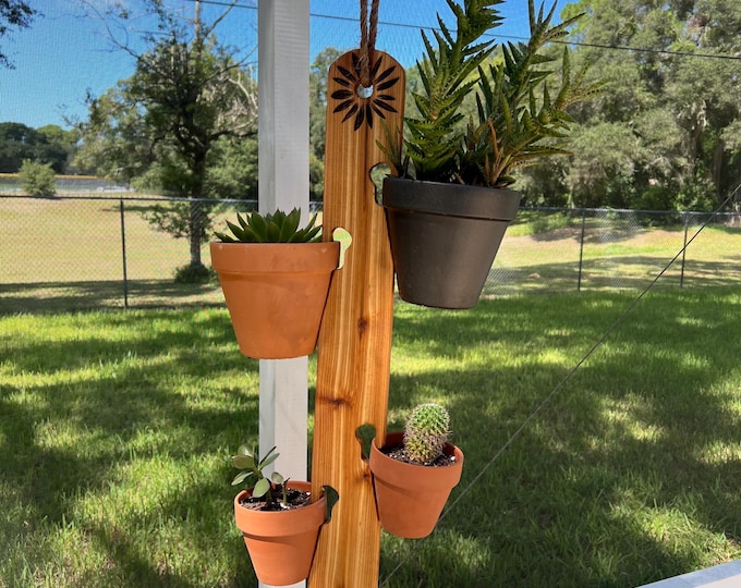 Plant Pot Holder Hanging. Cedar Wooden Terracotta and Clay Planter ...