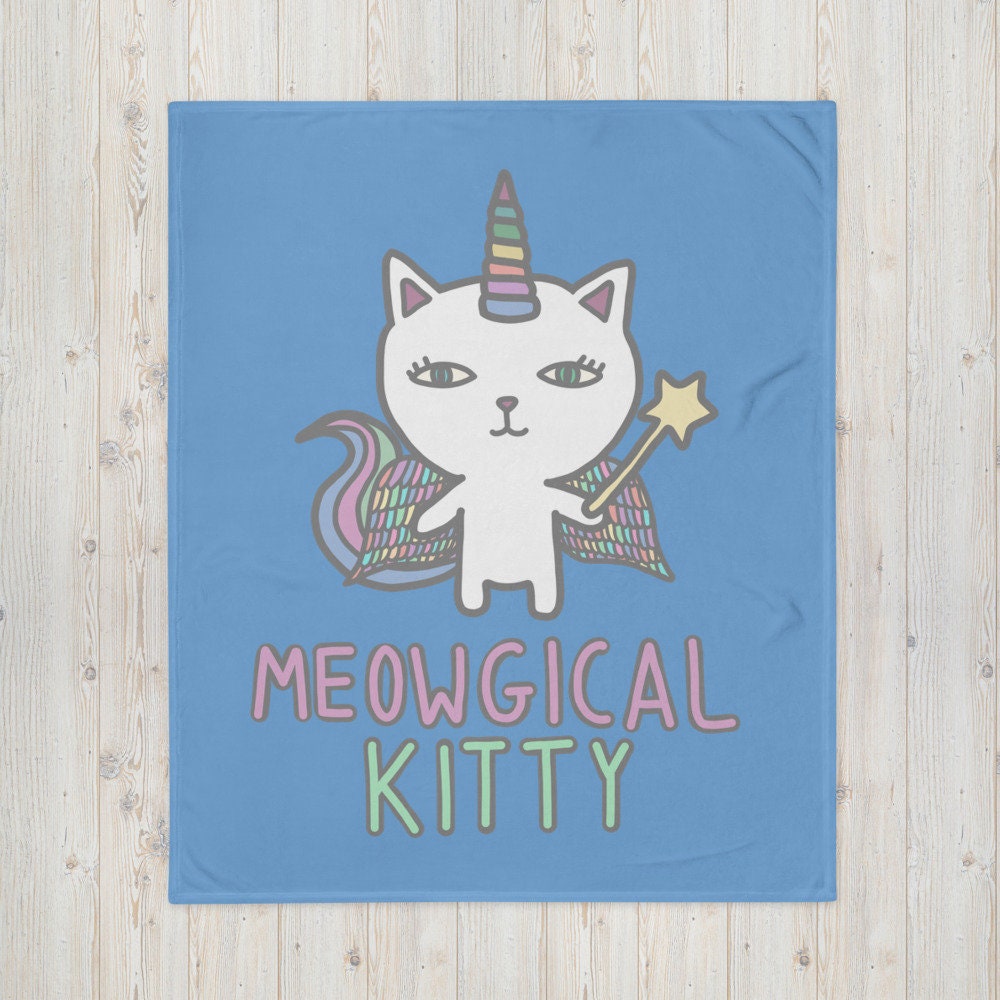 Rainbow Meowgical Kittycorn Periwinkle Blue Throw Blanket - Etsy UK