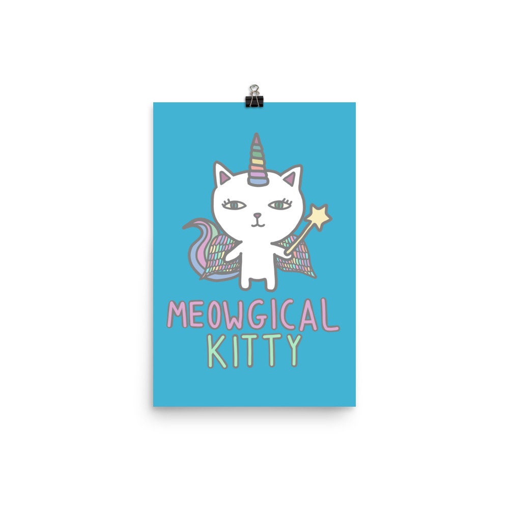 Rainbow Meowgical Kittycorn - Blue Photo Paper Poster - Etsy