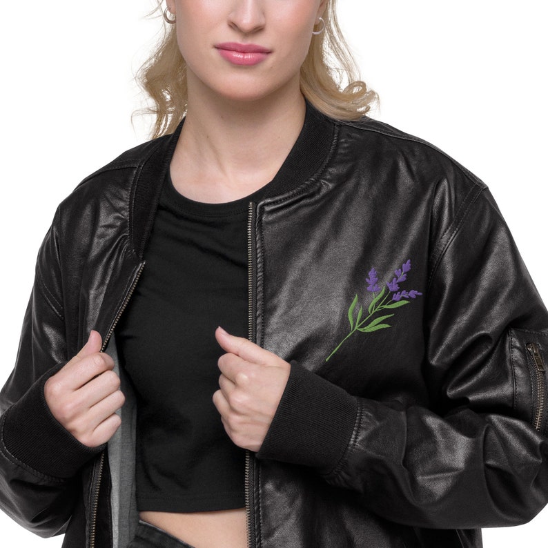 Lavender - Embroidered Leather Bomber Jacket - Etsy