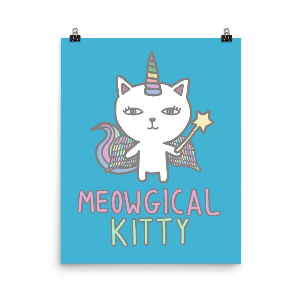 Rainbow Meowgical Kittycorn - Blue Photo Paper Poster - Etsy
