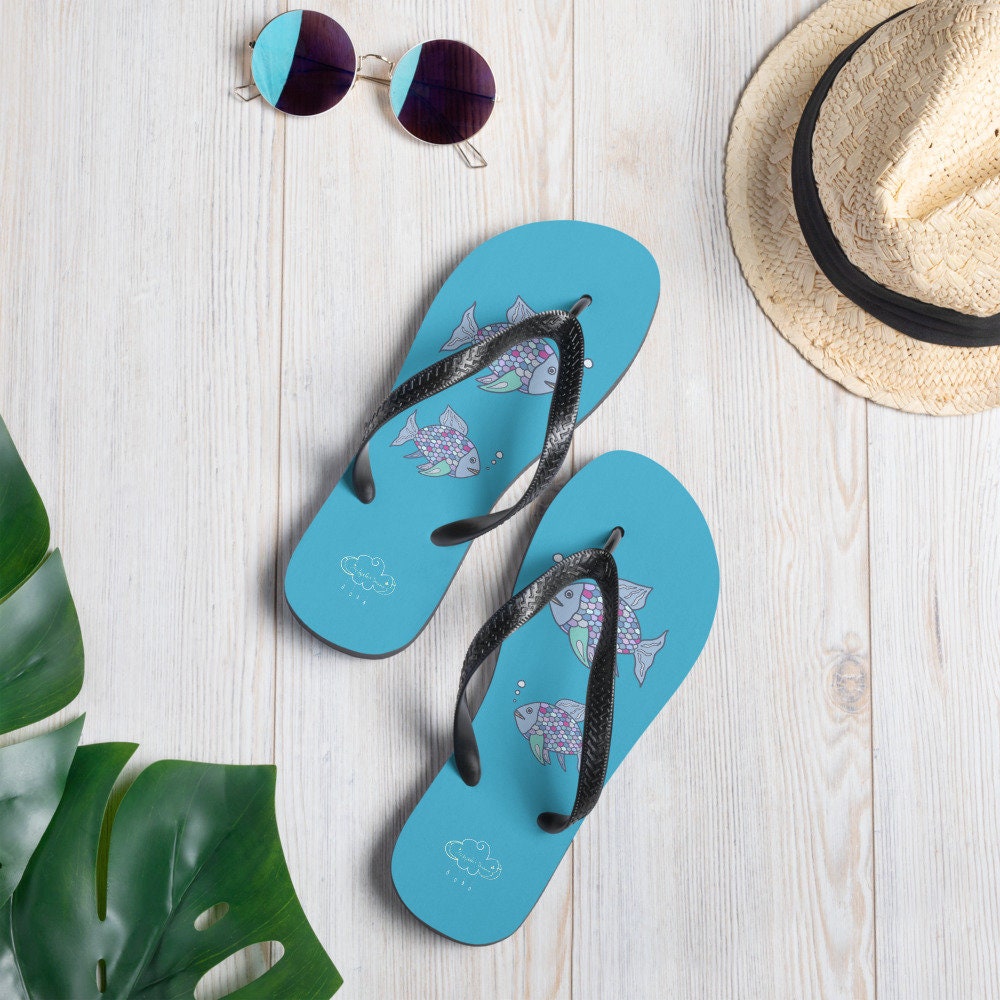 Rainbow Fish - Aqua Flip-flops - Etsy
