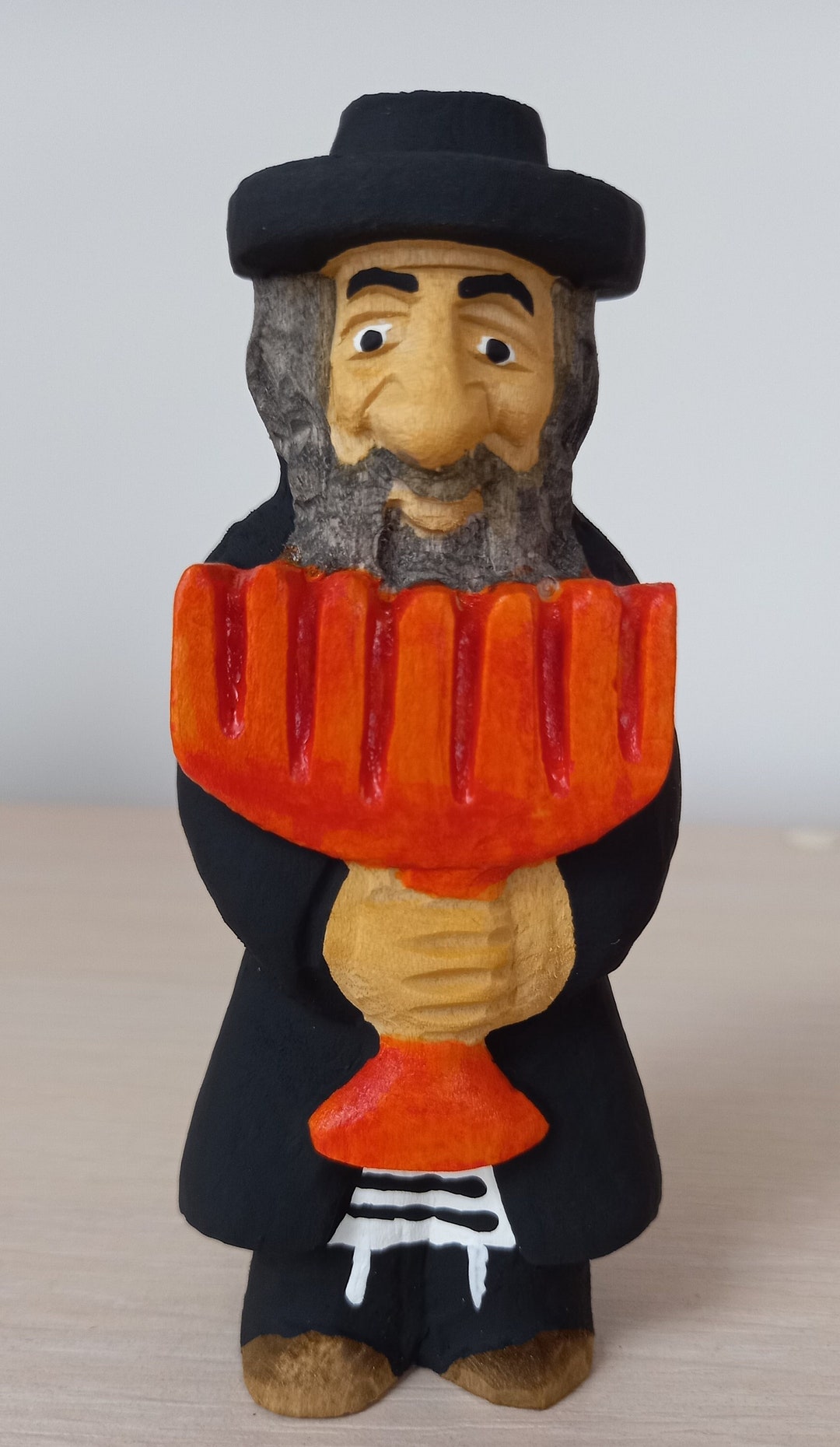 Jew Figurine With the Menorah, Jew of Wood, Jewish Man With the Menorah ...