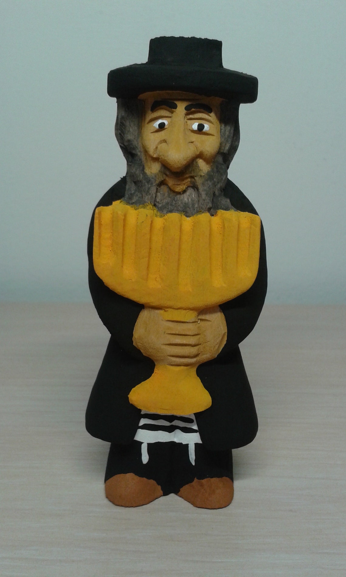 Jew Figurine With the Menorah Jew of Wood Jewish Man With | Etsy