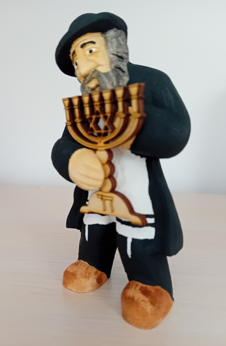 Jew Figurine With the Menorah, Jew of Wood, Jewish Man With the Menorah ...