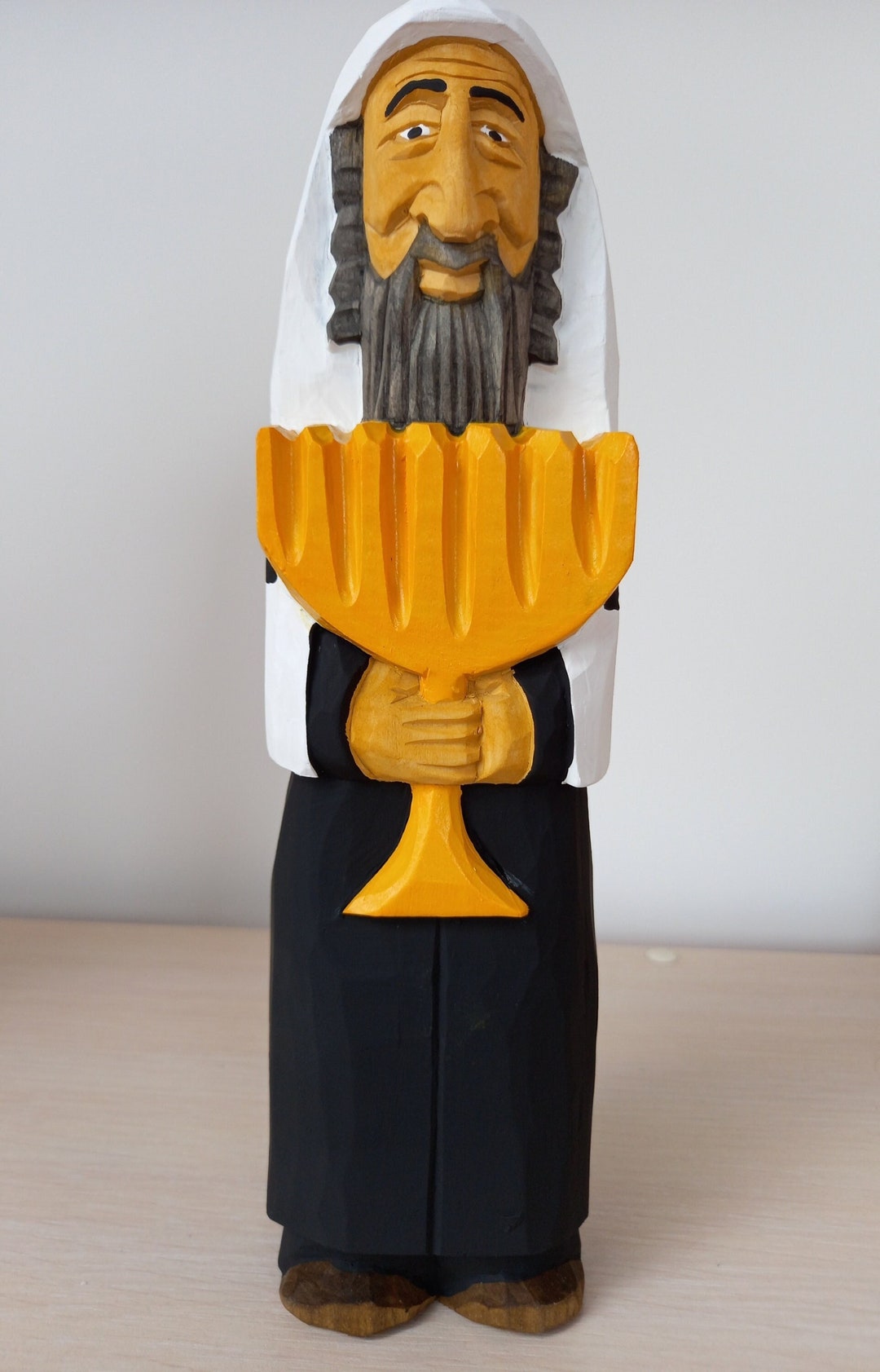 Jew Figurine With Menorah, Jew of Wood, Wood Carving, Jewish Man With ...