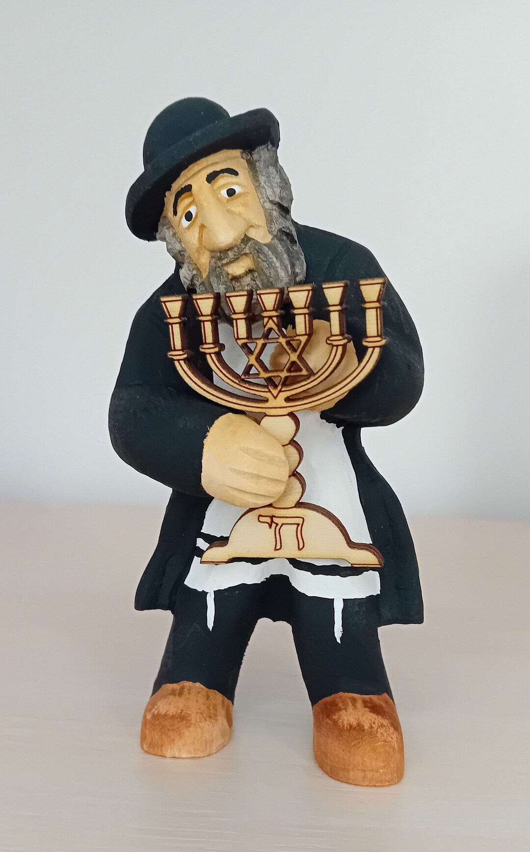 Jew Figurine With the Menorah, Jew of Wood, Jewish Man With the Menorah ...