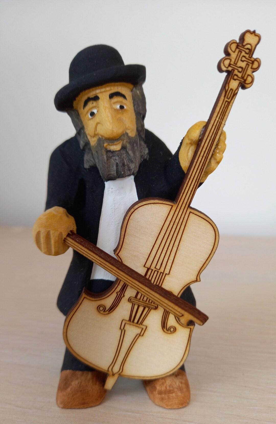 Jew Figurine With Double Bas, Jew of Wood, Wood Carving, Wooden Statue ...