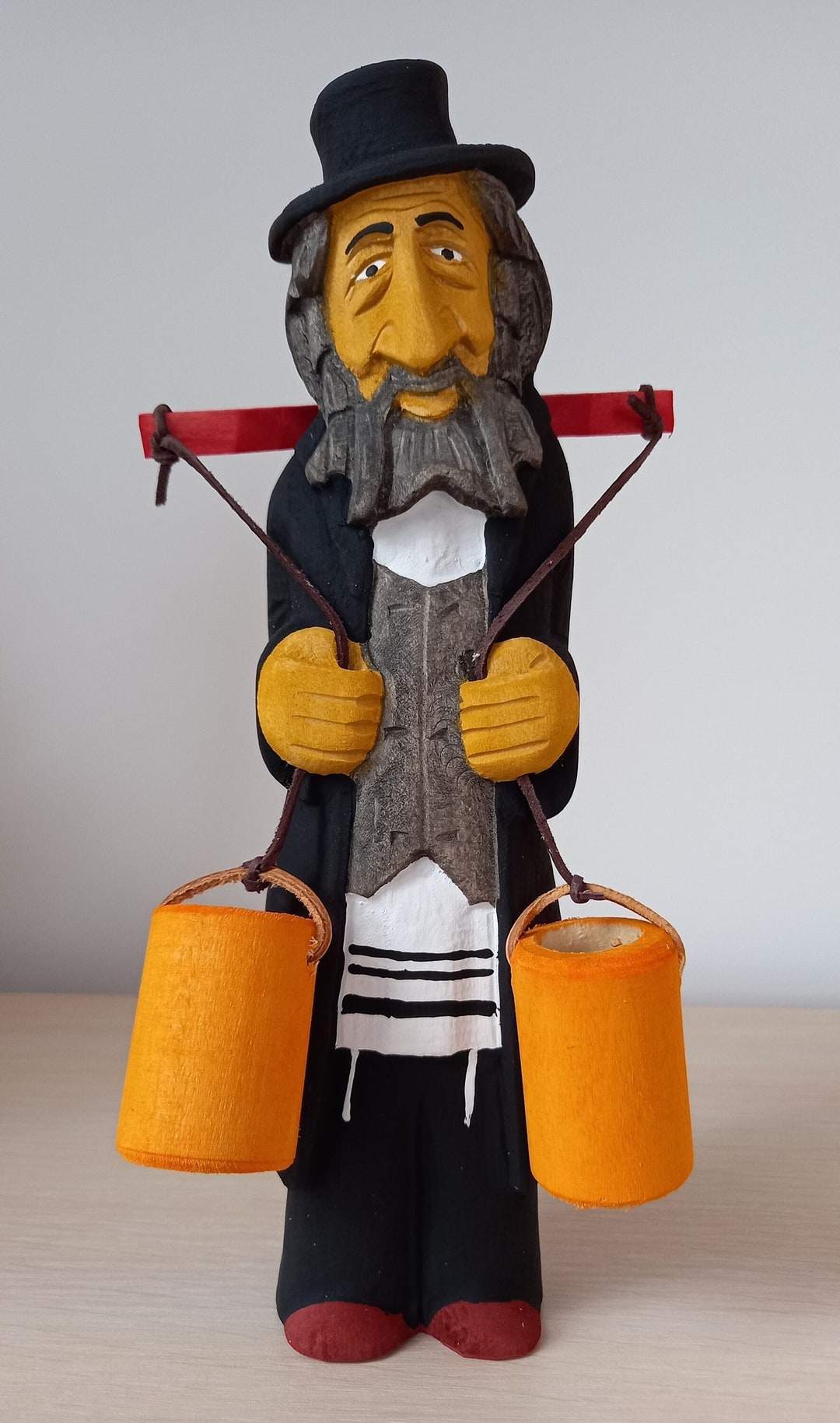 Jew Figurine With Buckets, Jew Carrying Water, Jewish Man, Wood Carving ...