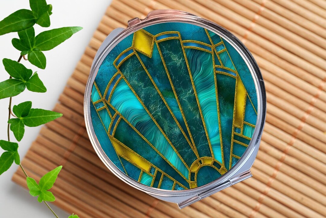 Compact Mirror Art Deco Style, Stained Glass Pattern, Vintage Style ...