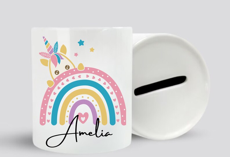 Personalised Rainbow Money Box Kids Piggy Bank Unicorn Gift - Etsy