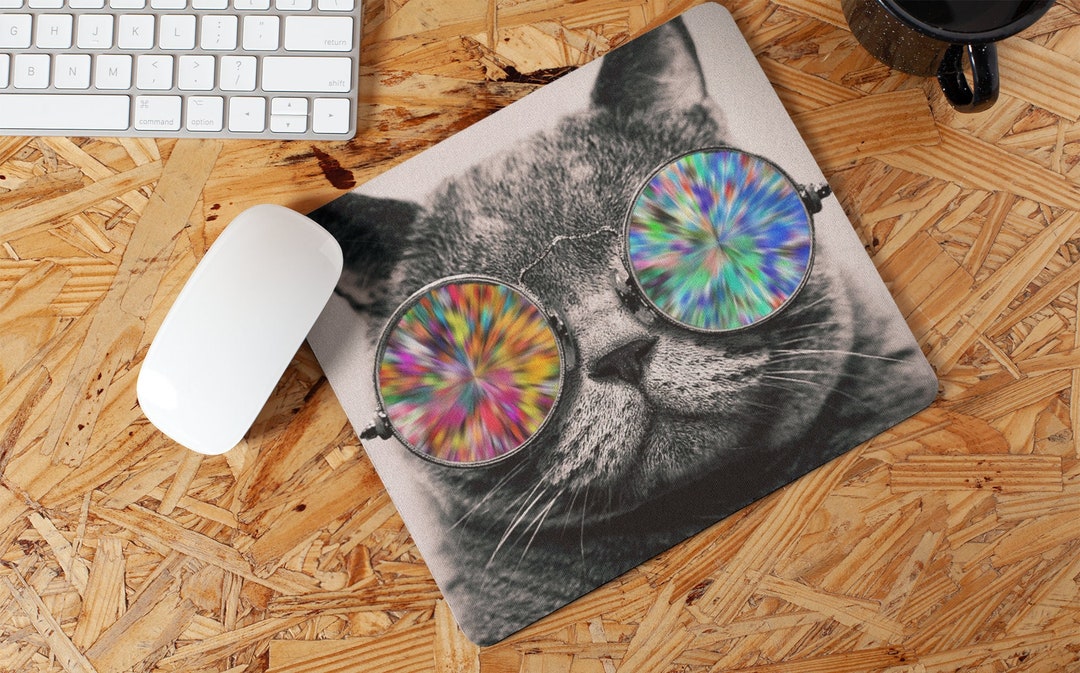 Mouse Pad, Cat Mousepad, Funny Mouse Mat, Cat With Glasses, Multicolour ...