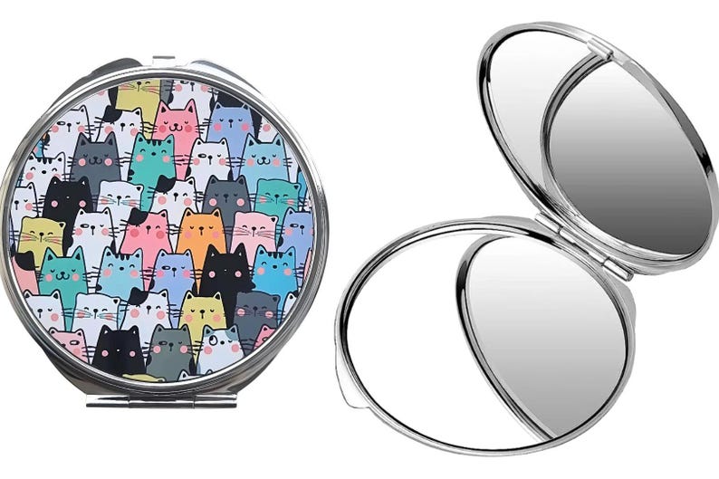 Compact Mirror, Cats Theme Pocket Mirror, Cat Lovers Gift, Makeup ...