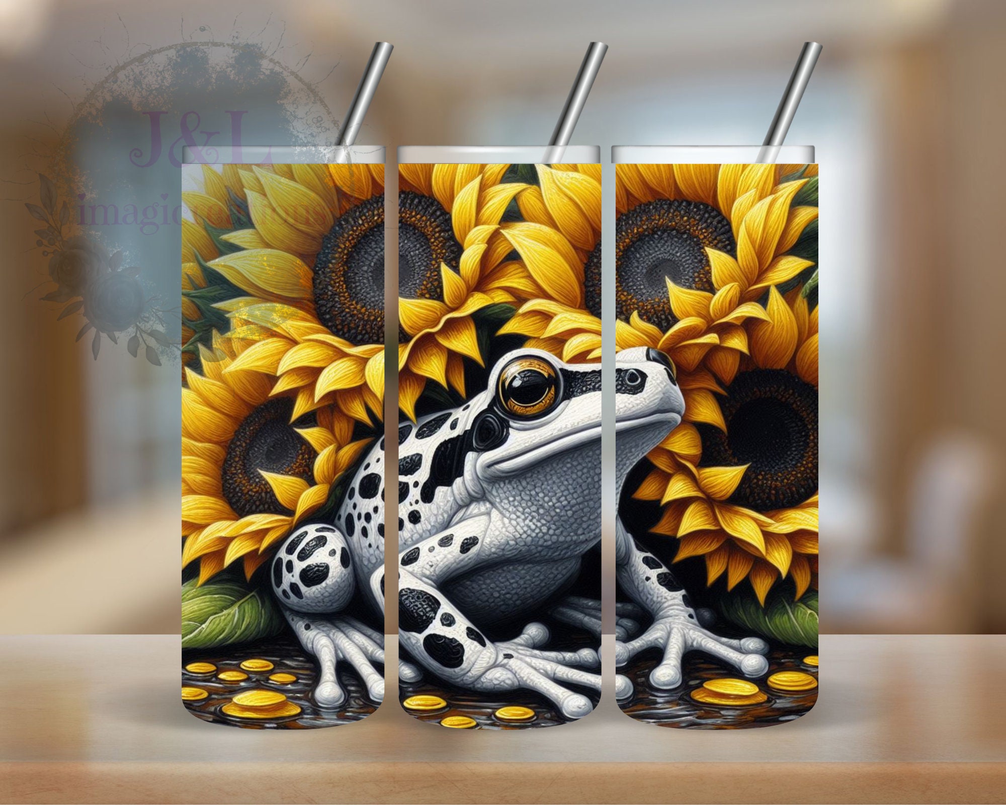 Black and White Frogs With Yellow Sunflowers 004 - Etsy