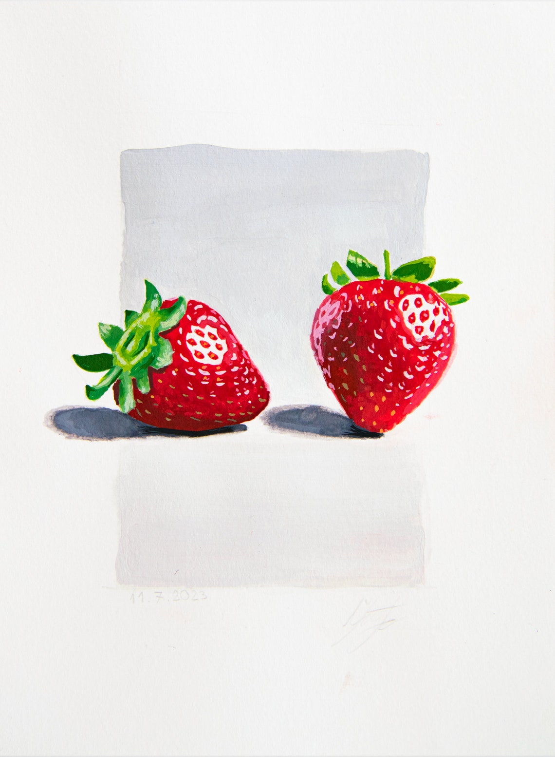 STRAWBERRY. Gouache on Paper, Hand Drawn, Small Painting, A5 Format ...
