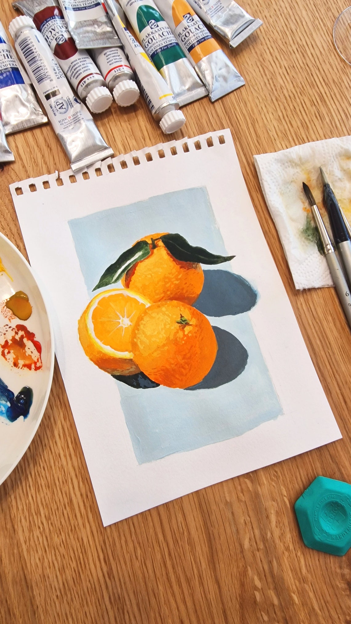 ORANGE. Gouache on Paper, Hand Drawn, Small Painting, A5 Format ...