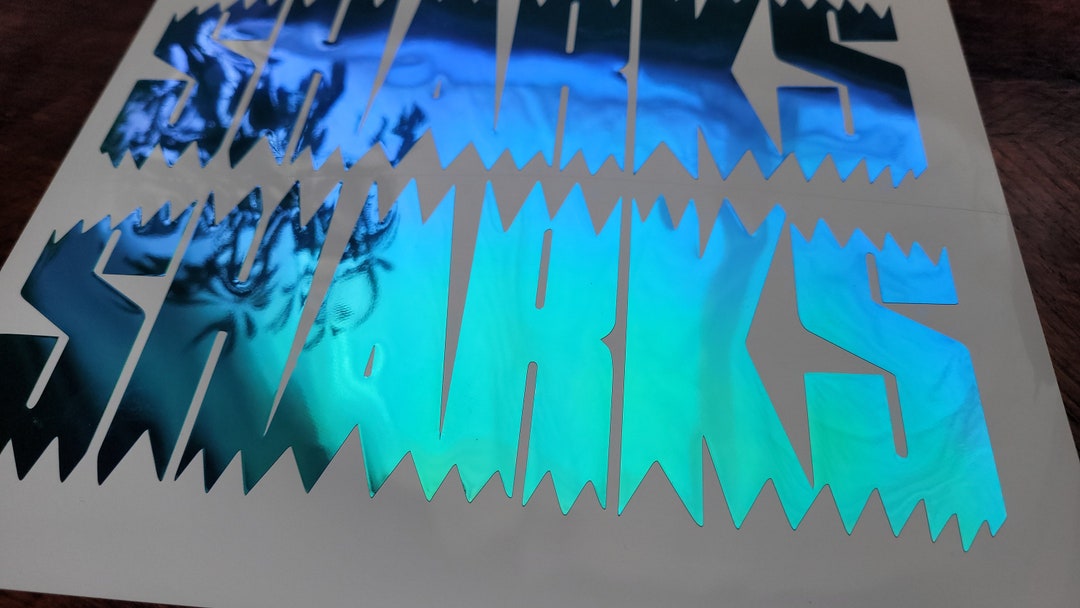 SJ Sharks Vinyl Decal: Holographic Teal Opal, Truck Sticker (9" X 3.9 ...