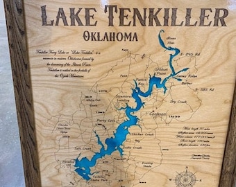 Wood Engraved Map of Lake Tenkiller Oklahoma - Etsy