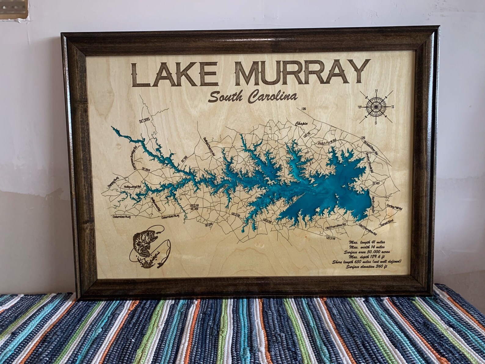 Lake Murray South Carolina Custom Laser Engraved Lake Map - Etsy