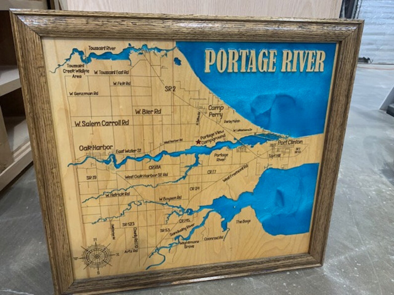 Portage River Custom Laser Engraved Lake Map With Epoxy - Etsy