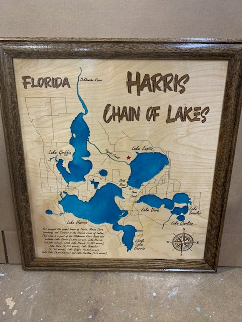 Harris Chain of Lakes Florida Custom Laser Engraved Lake Map - Etsy